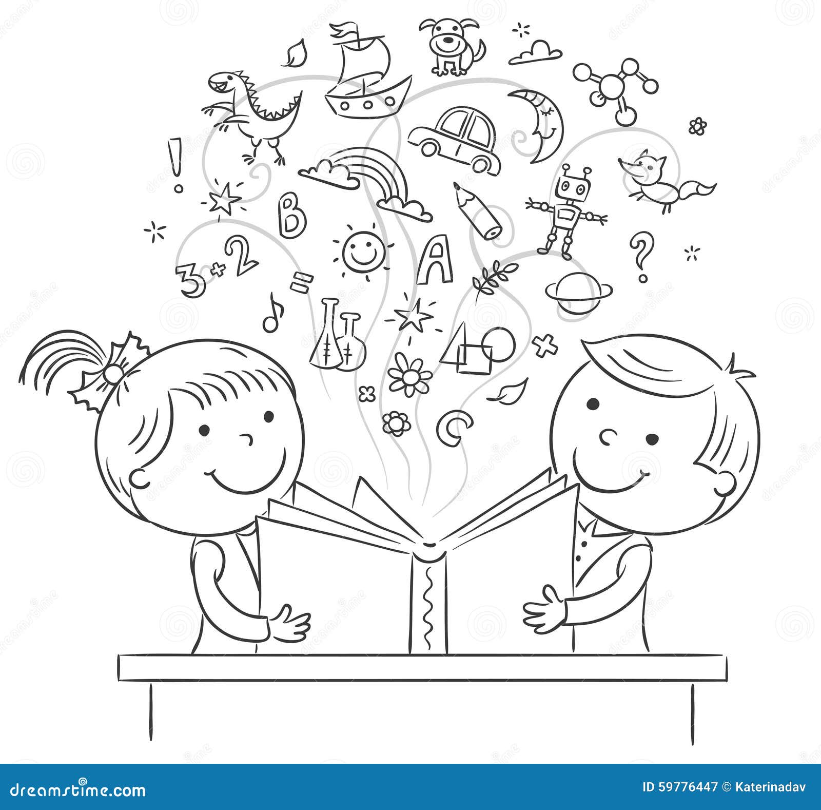 Children Reading Outline Stock Illustrations – 1,913 Children Reading ...