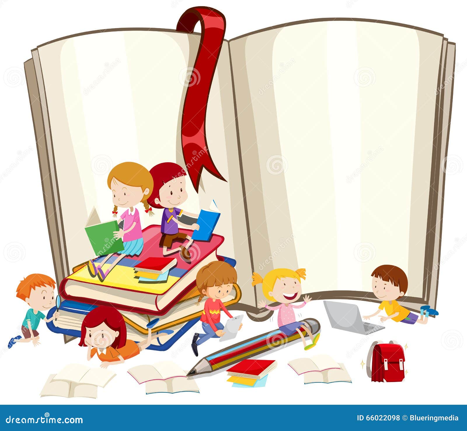 Children Reading Books Together Stock Vector - Illustration of pencil ...