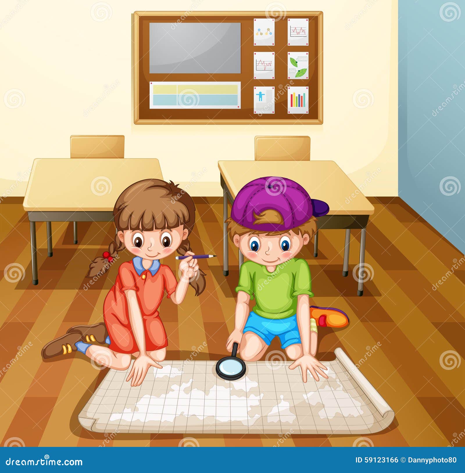 Children Reading Map in Classroom Stock Vector - Illustration of ...