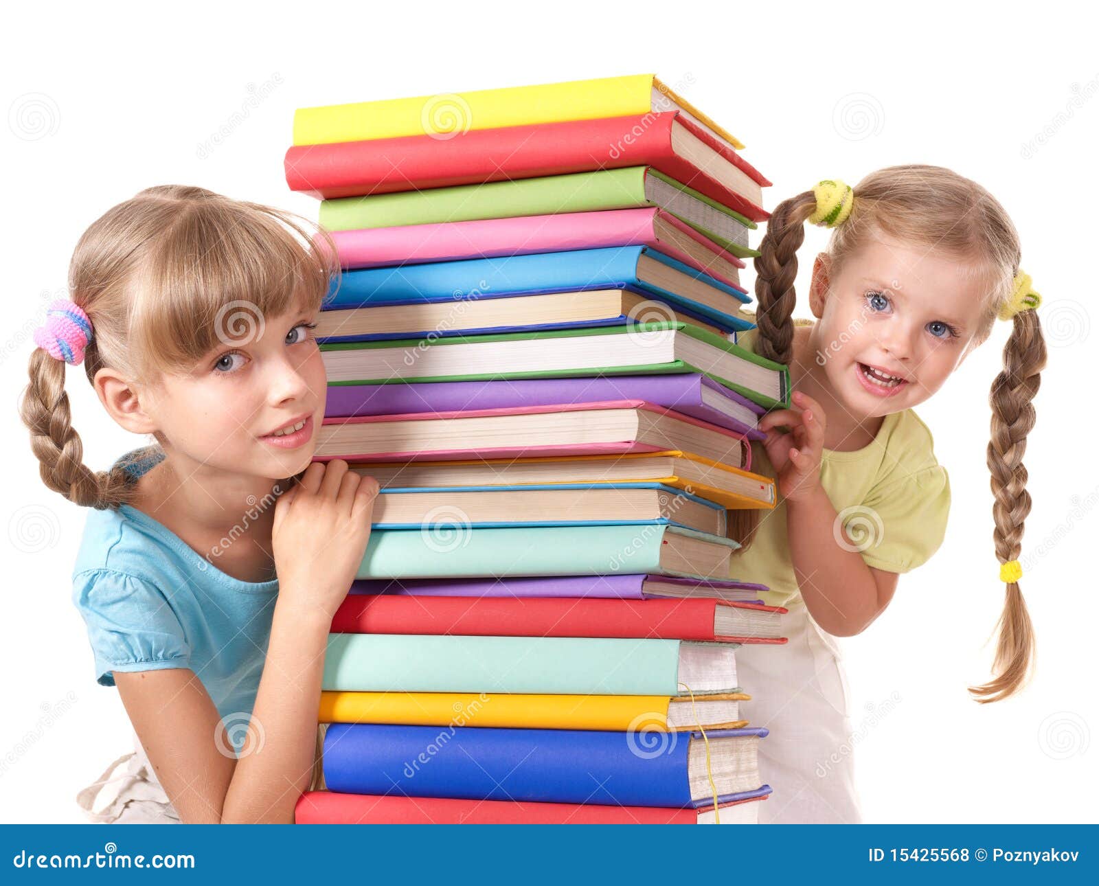 Children Reading Stack of Book. Stock Photo - Image of holding, beauty ...