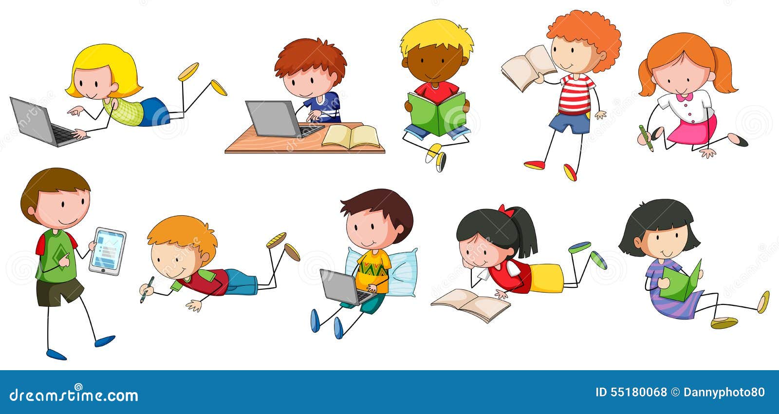 Children Reading And Writing Cartoon