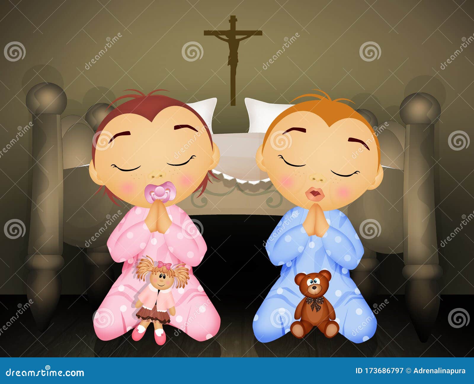 Children recite the prayer stock illustration. Illustration of bedroom ...