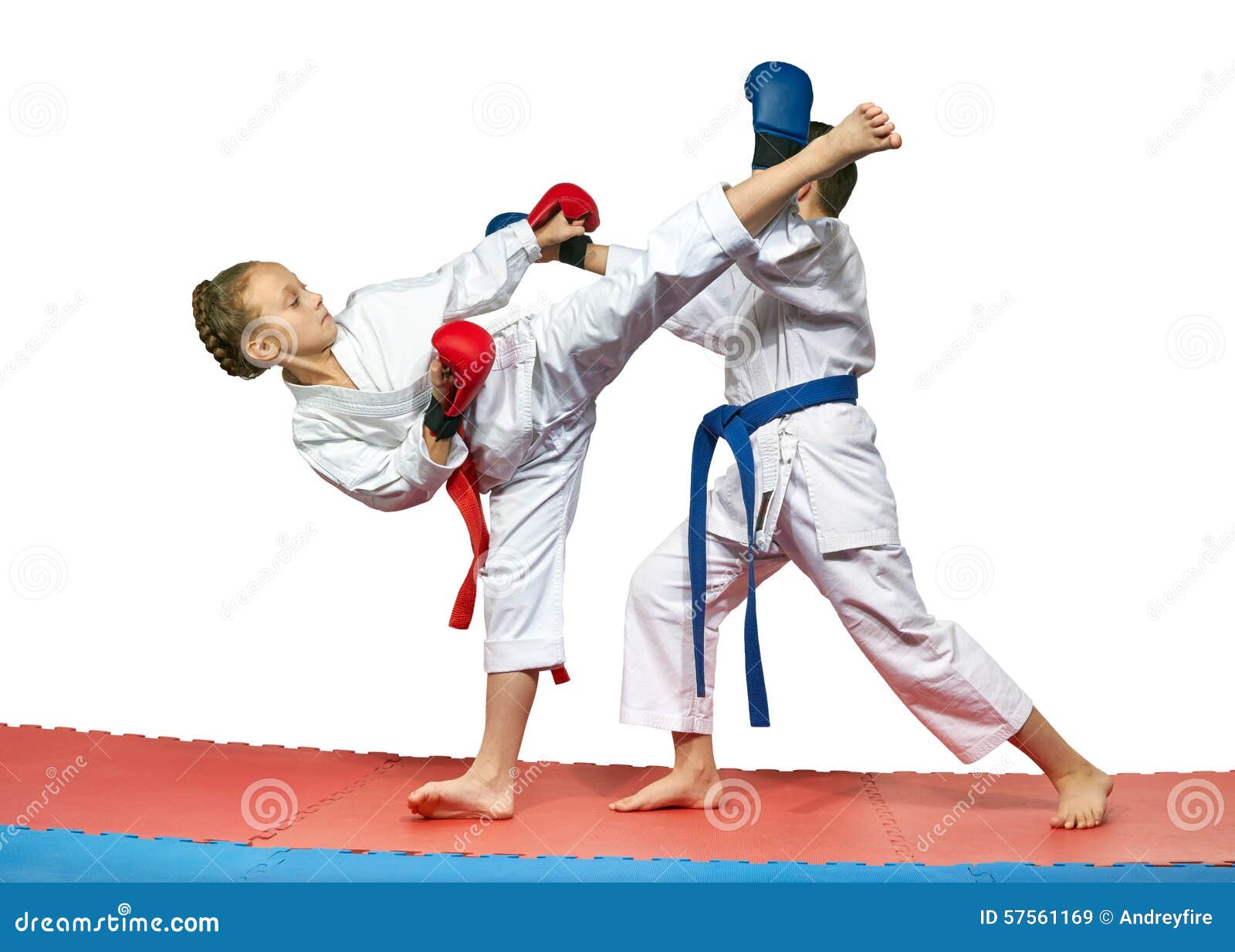 Children with Red and Blue Belts are Beating Karate Blows Stock Image ...