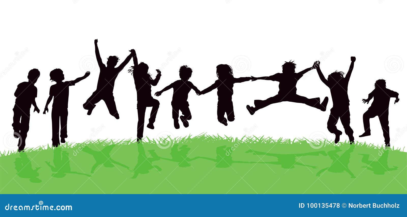 Children Rejoice in the Meadow Stock Vector - Illustration of leisure ...