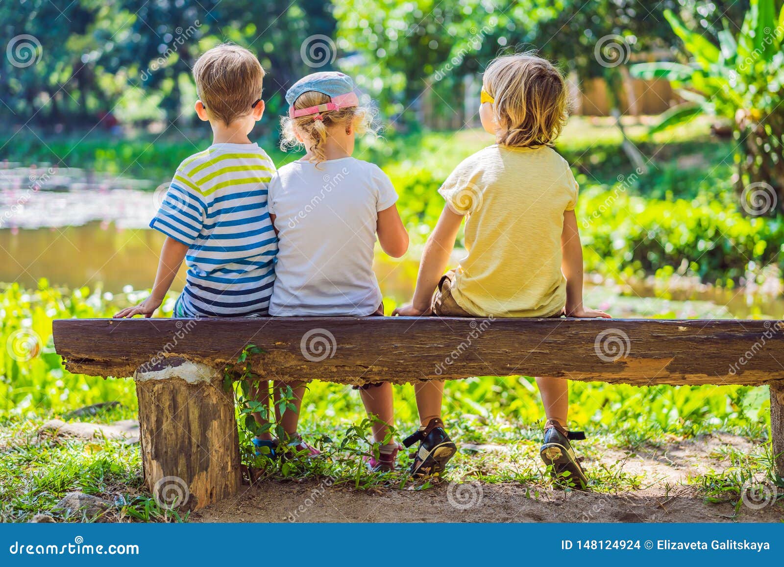 Children Rest during a Hike in the Woods Stock Photo - Image of girl ...