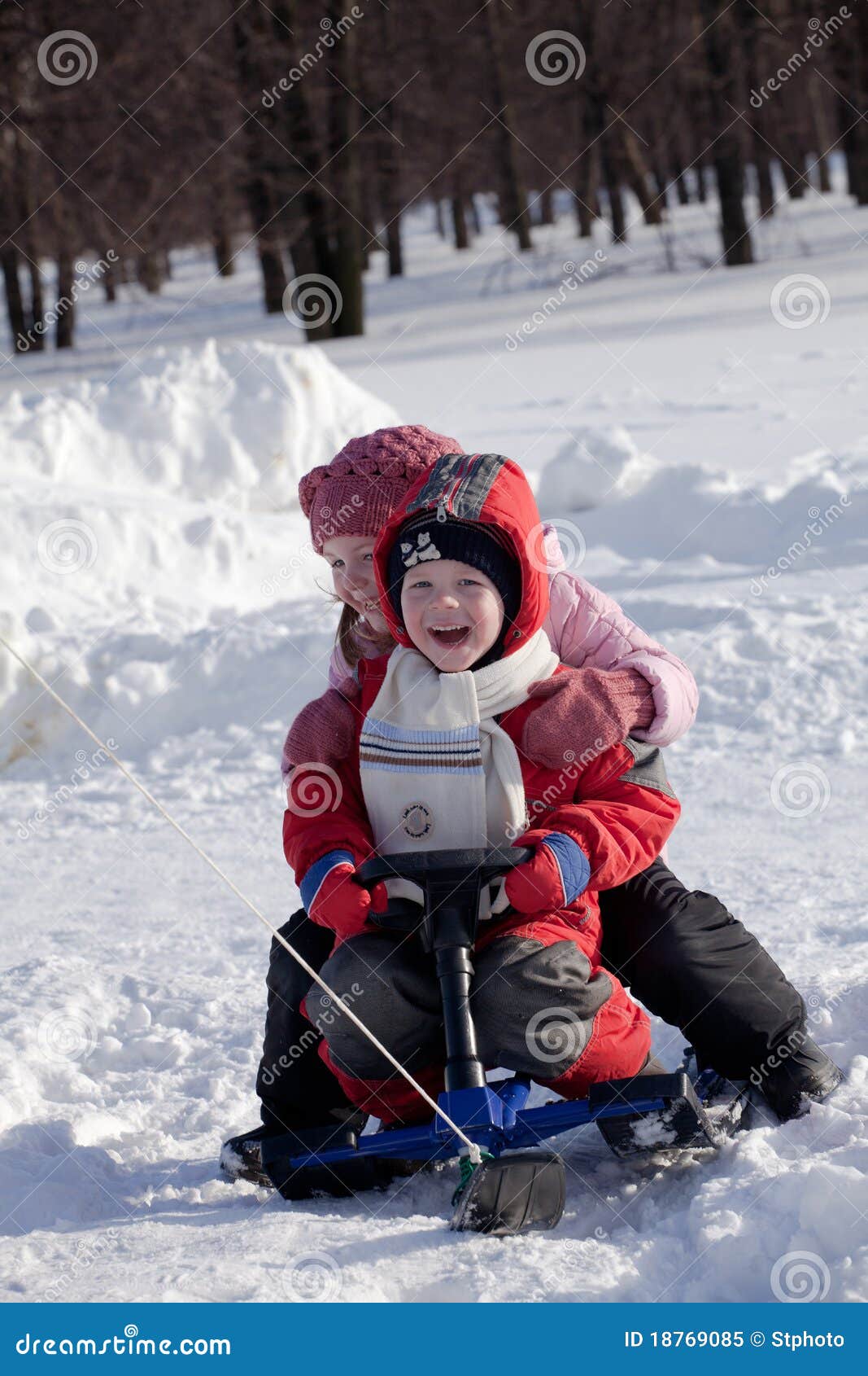 Children Ride a Snow-scooter Stock Image - Image of holiday, gloves ...