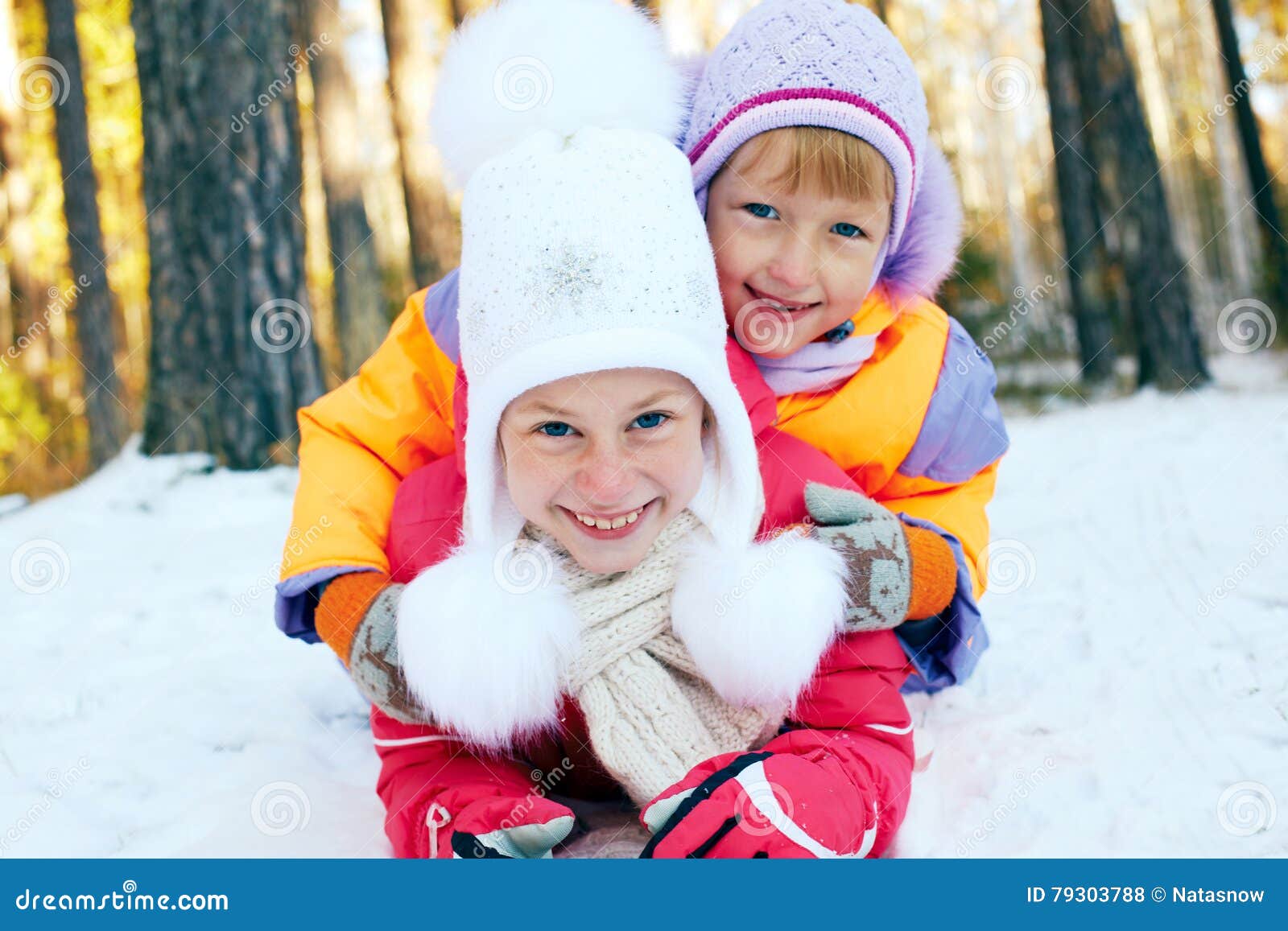 Children Ride from the Snow Slide. Stock Photo - Image of outdoors ...