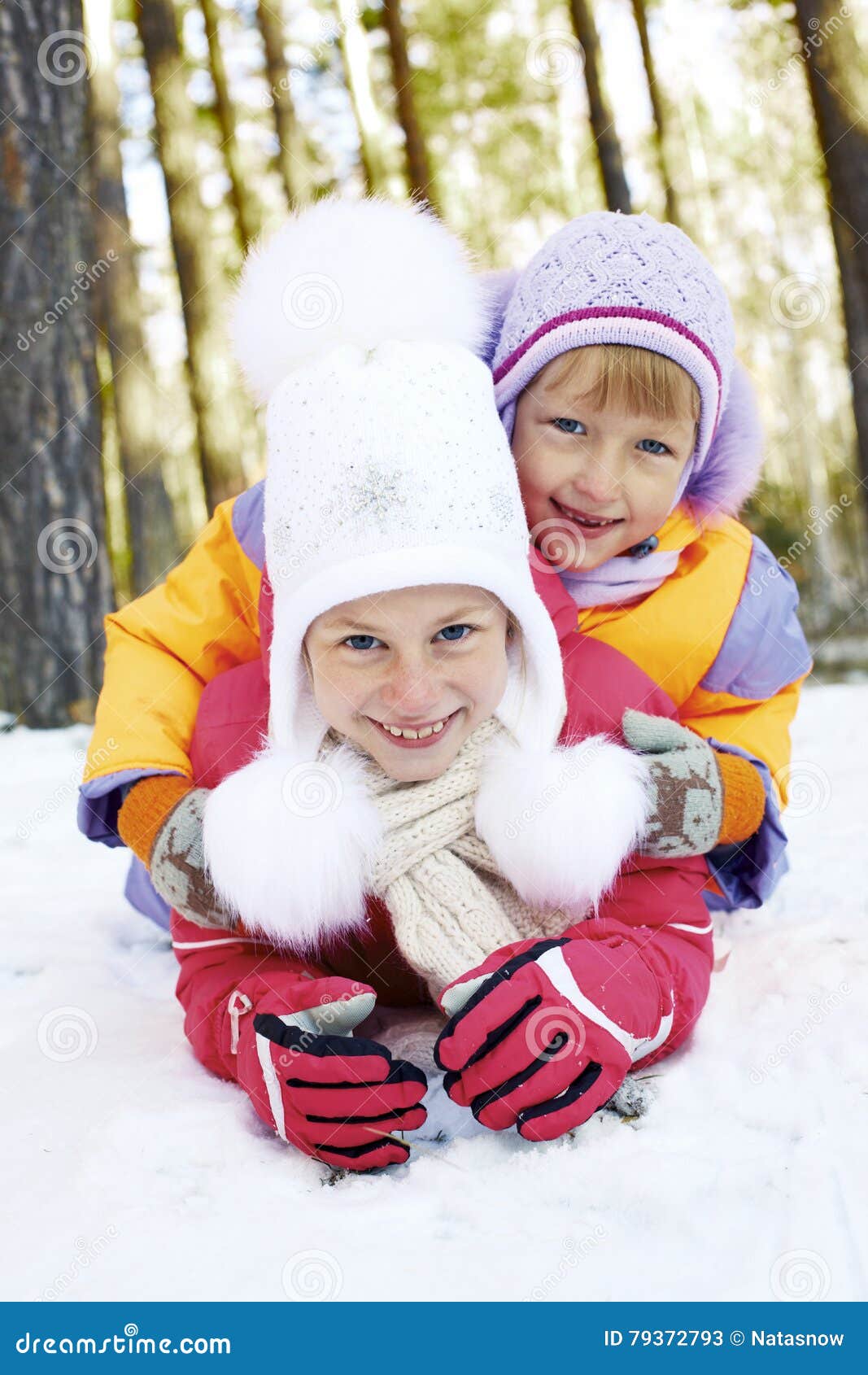 Children Ride from the Snow Slide. Winter Fun Stock Image - Image of ...