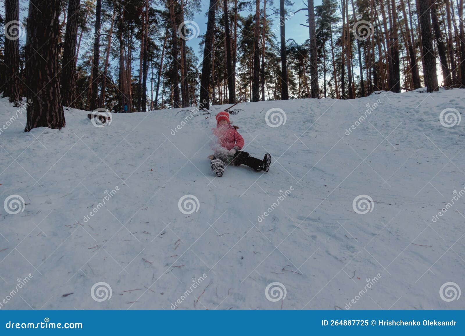 Children Ride on a Winter Slide in the Forest Stock Image - Image of ...