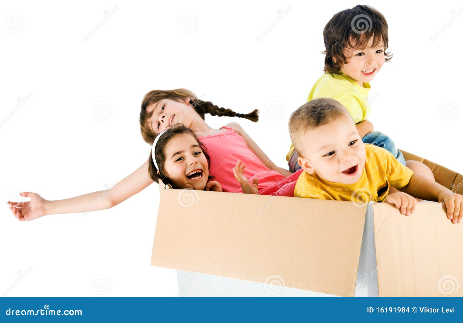 Children rideing cardbox stock photo. Image of happiness - 16191984