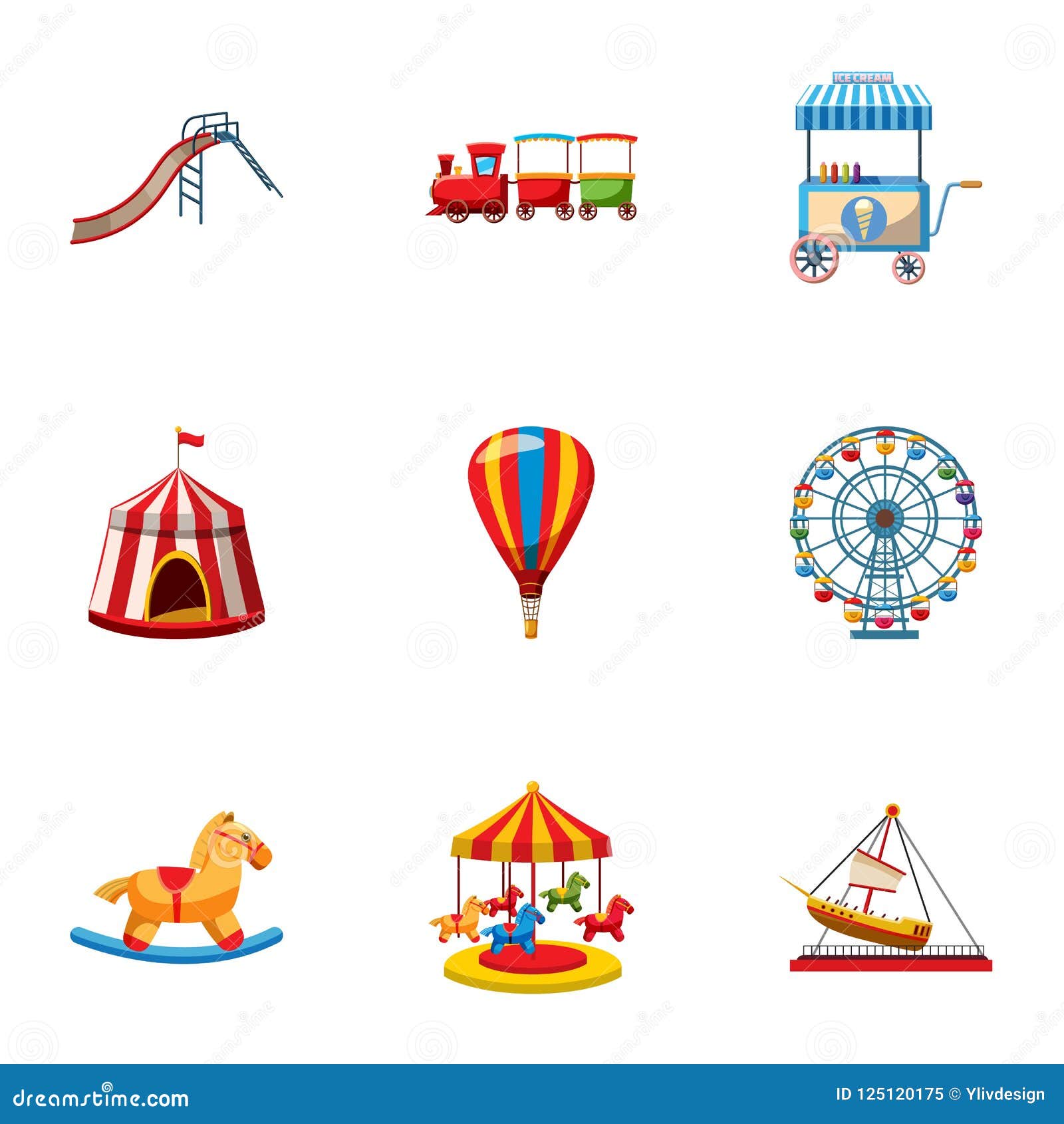 Children Rides Icons Set, Cartoon Style Stock Illustration ... Children Rides Icons Set, Cartoon Style Stock Illustration ...