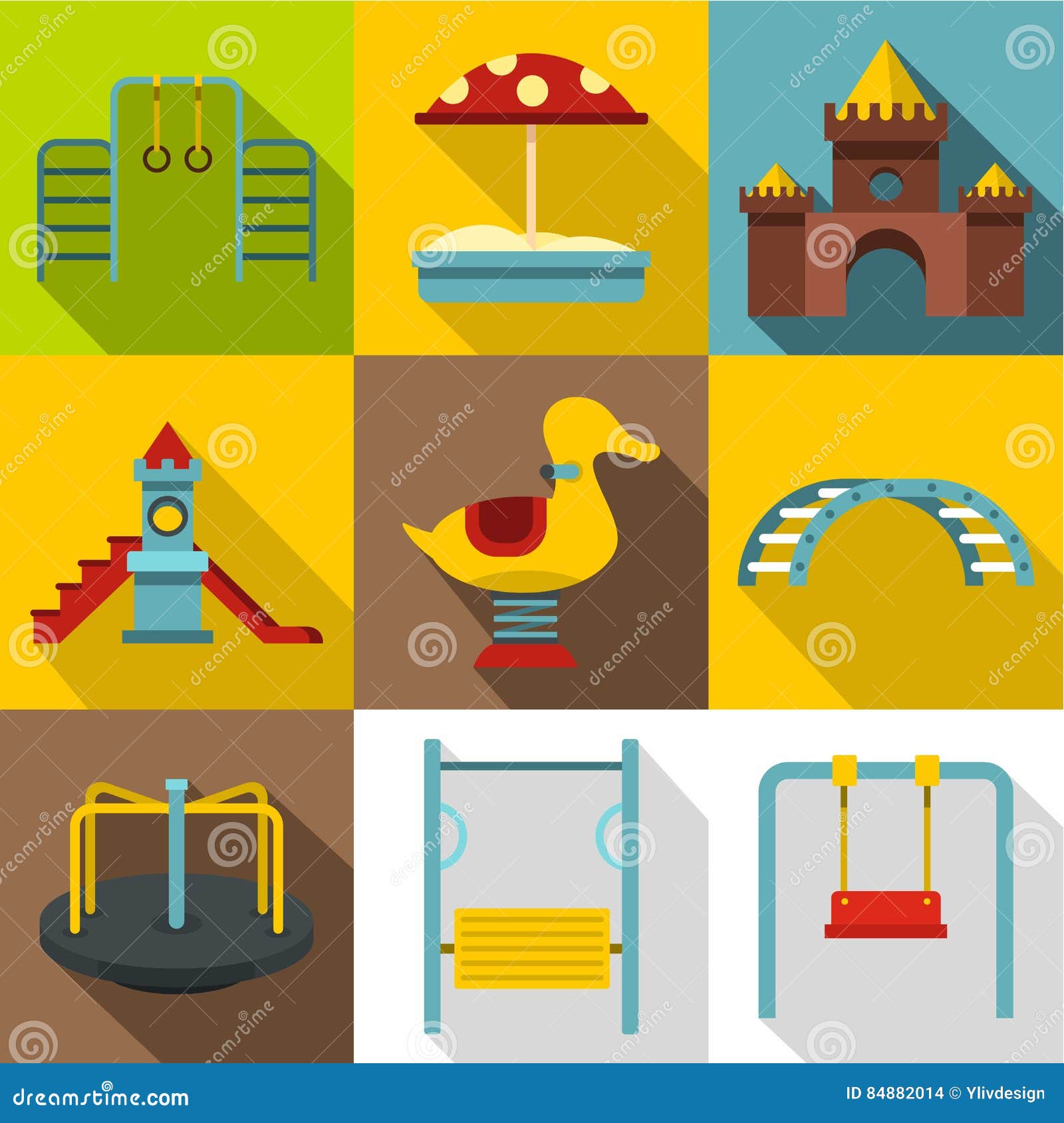 Children Rides Icons Set, Flat Style Stock Vector - Illustration of ...