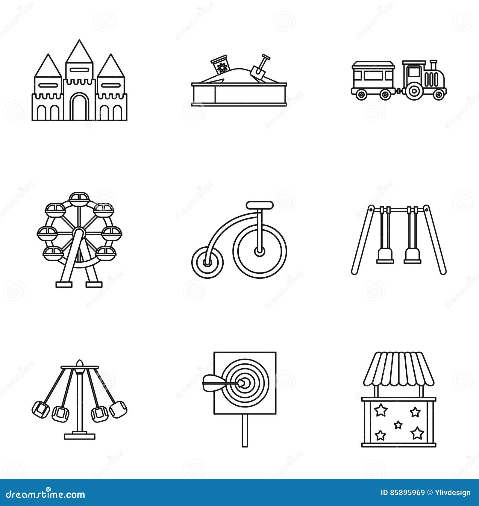 Children Rides Icons Set, Outline Style Stock Vector - Illustration of ...