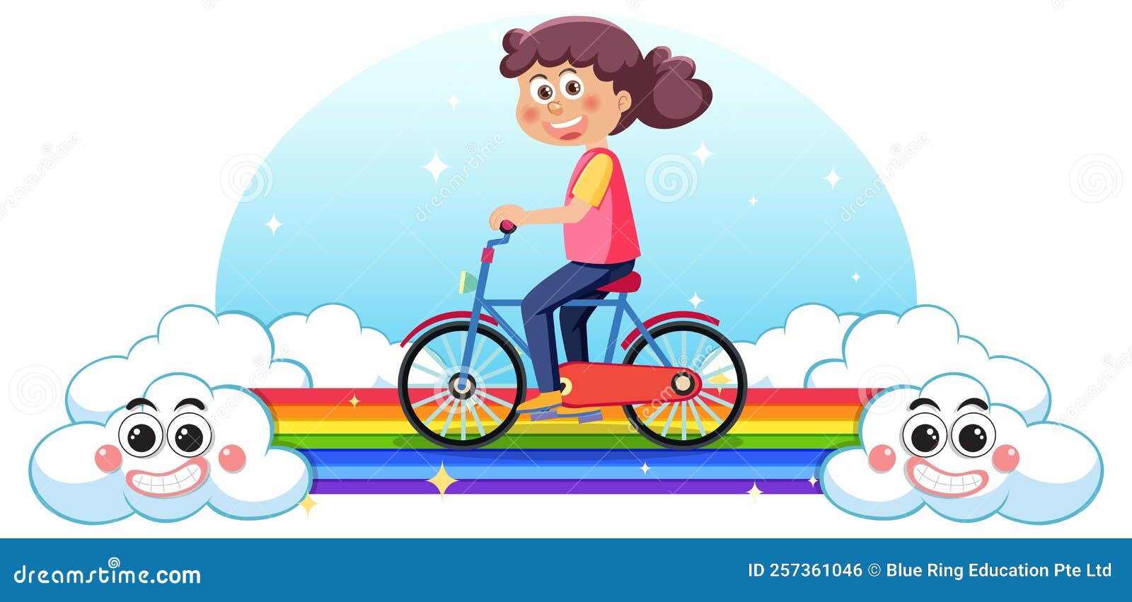 Children Riding Bicycle on Rainbow Stock Vector - Illustration of ...