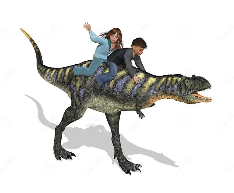 Children Riding a Dinosaur stock illustration. Illustration of dinosaur ...