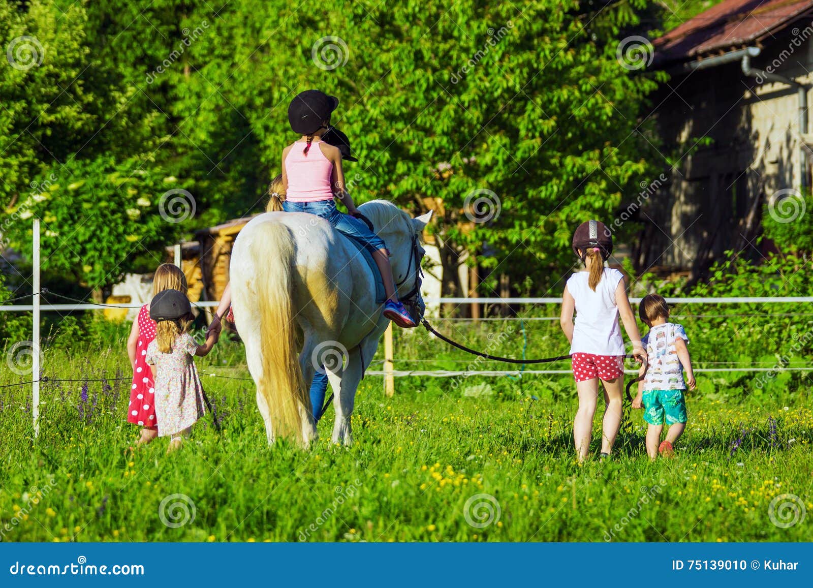 Children riding horse editorial image. Image of happy - 75139010