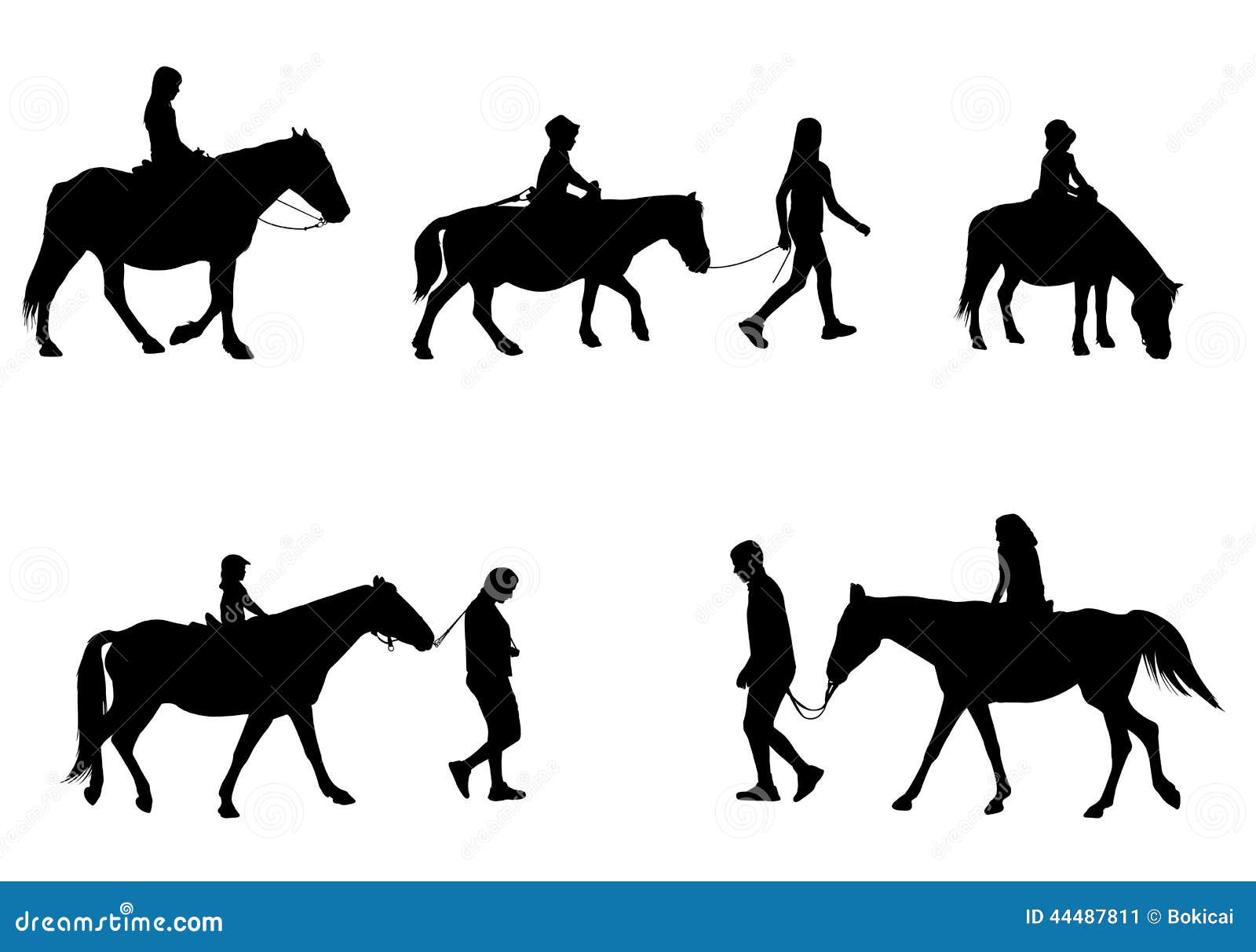 Children Riding Horses Stock Vector - Image: 44487811