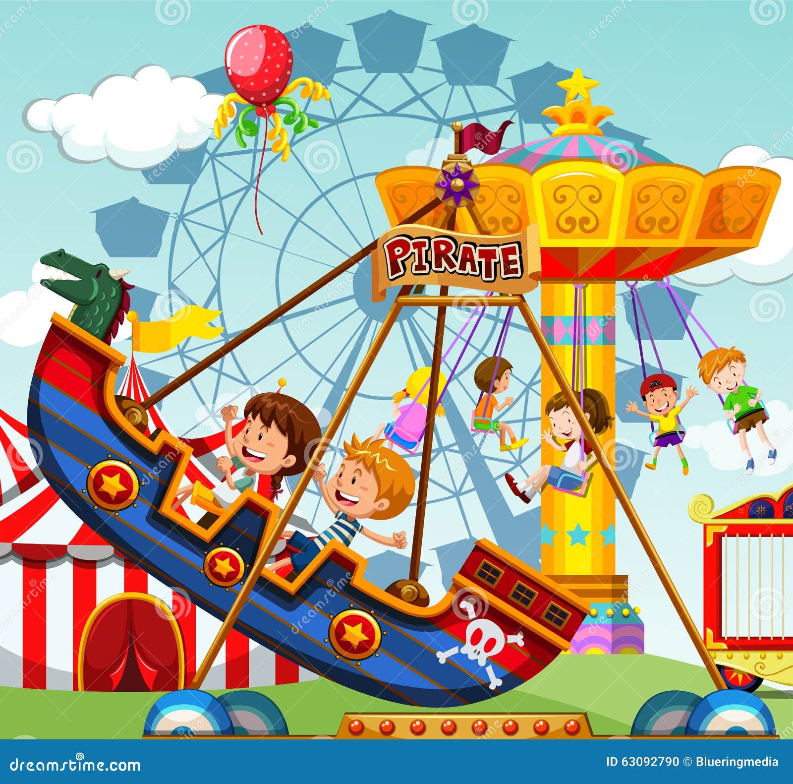 Children Riding on Rides at the Funfair Stock Vector - Illustration of ...