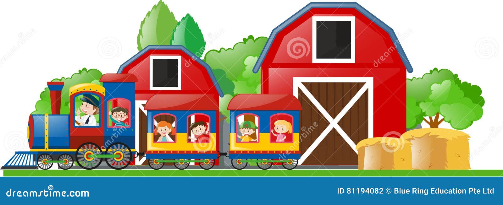 Children Riding on the Train To the Farm Stock Illustration ...