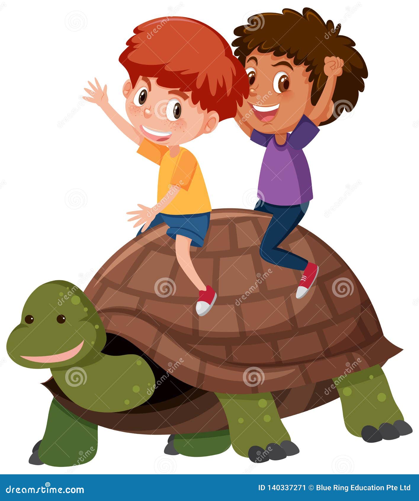 Children riding a turtle stock vector. Illustration of kids - 140337271