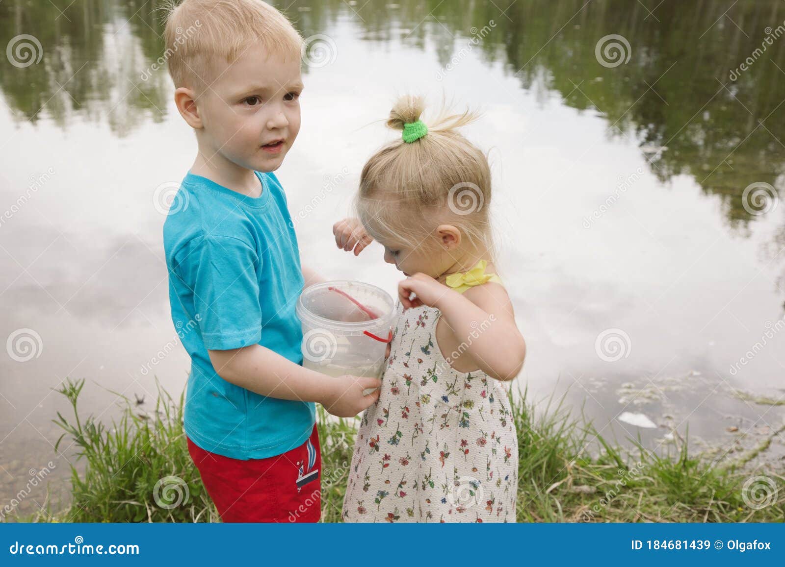 Children on a River in a Forest Catch Fish Stock Image - Image of fish ...