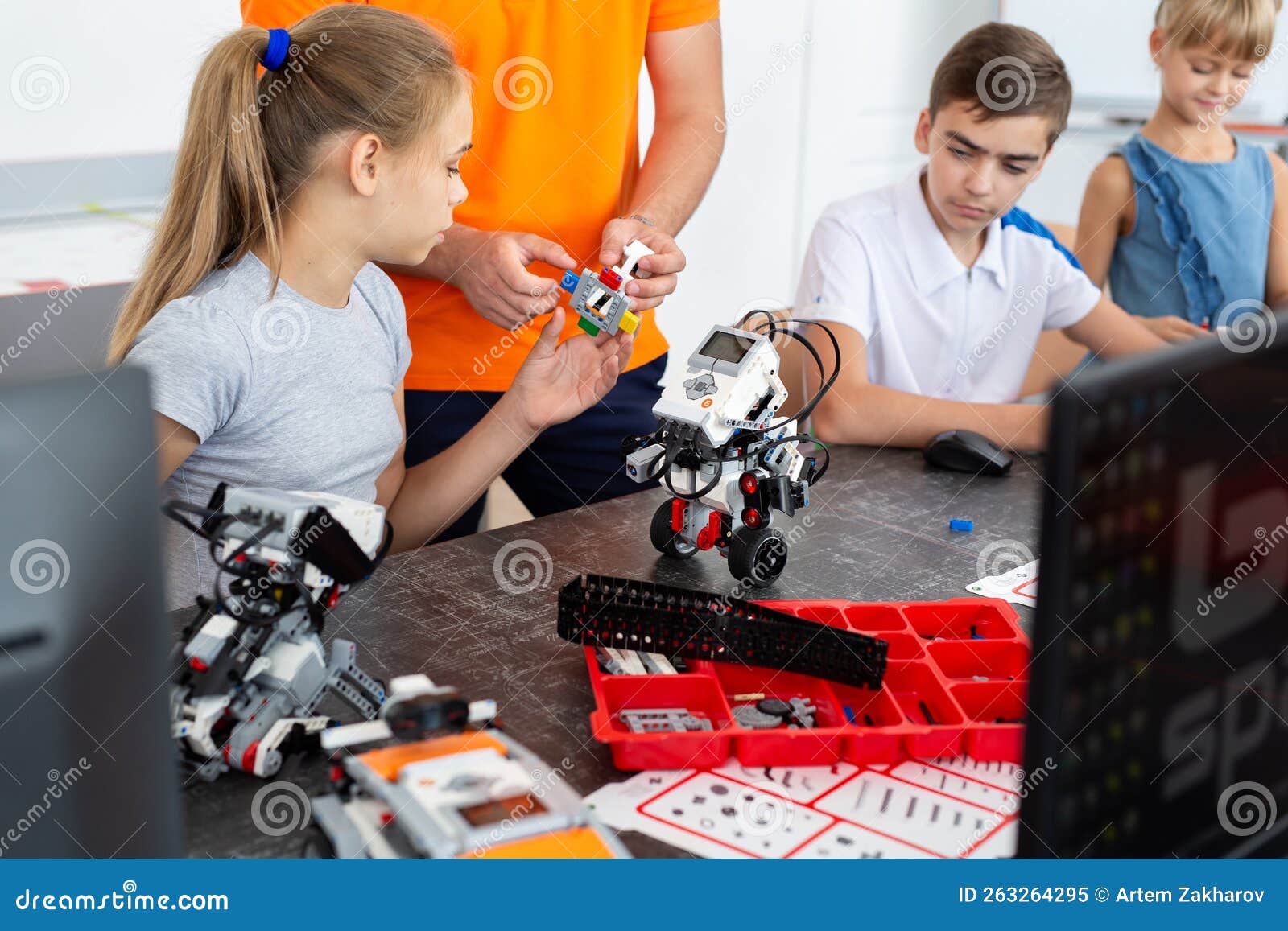Children in a Robotics Class in the Classroom. Stock Image - Image of ...