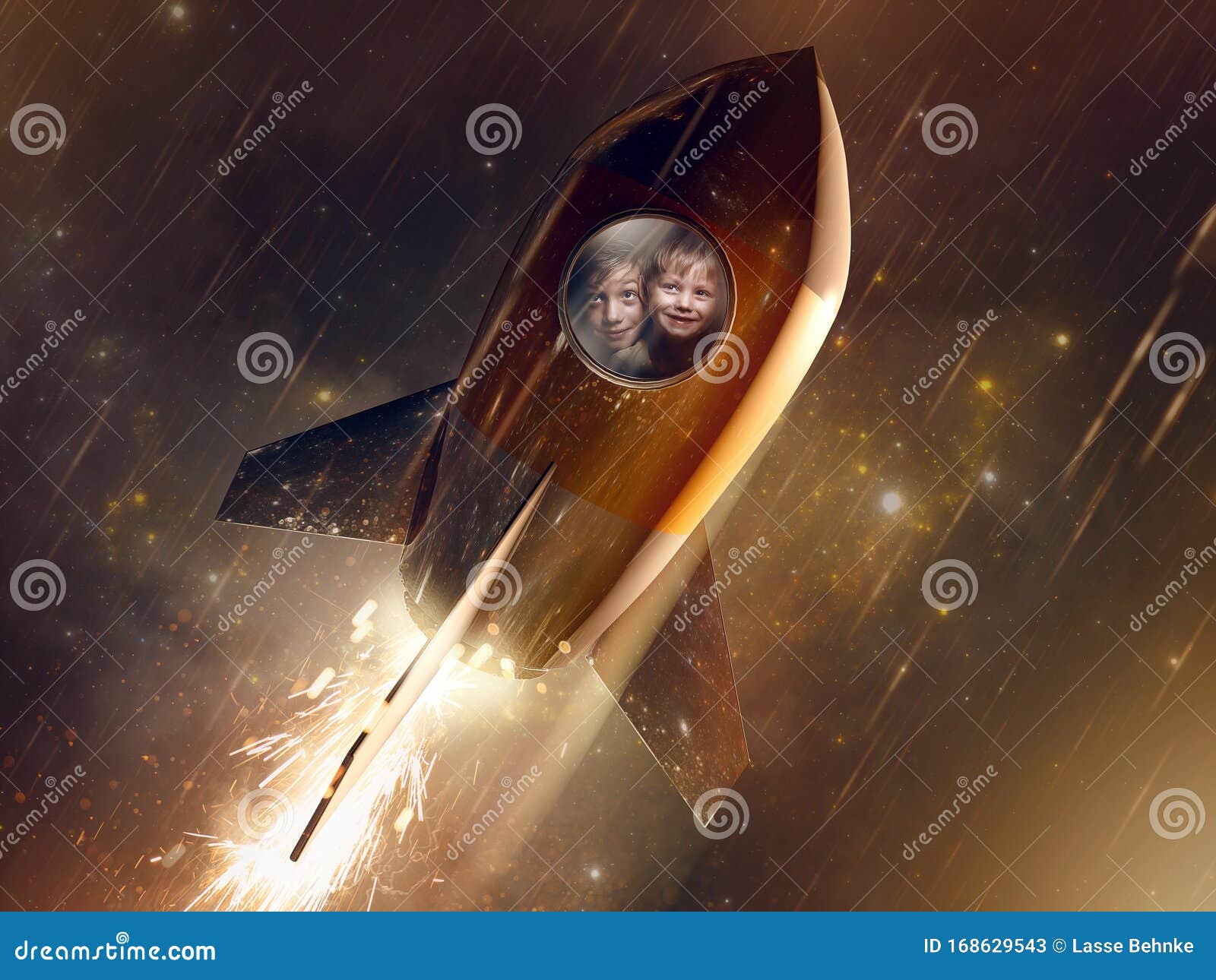 Children in a rocket stock image. Image of imagination - 168629543