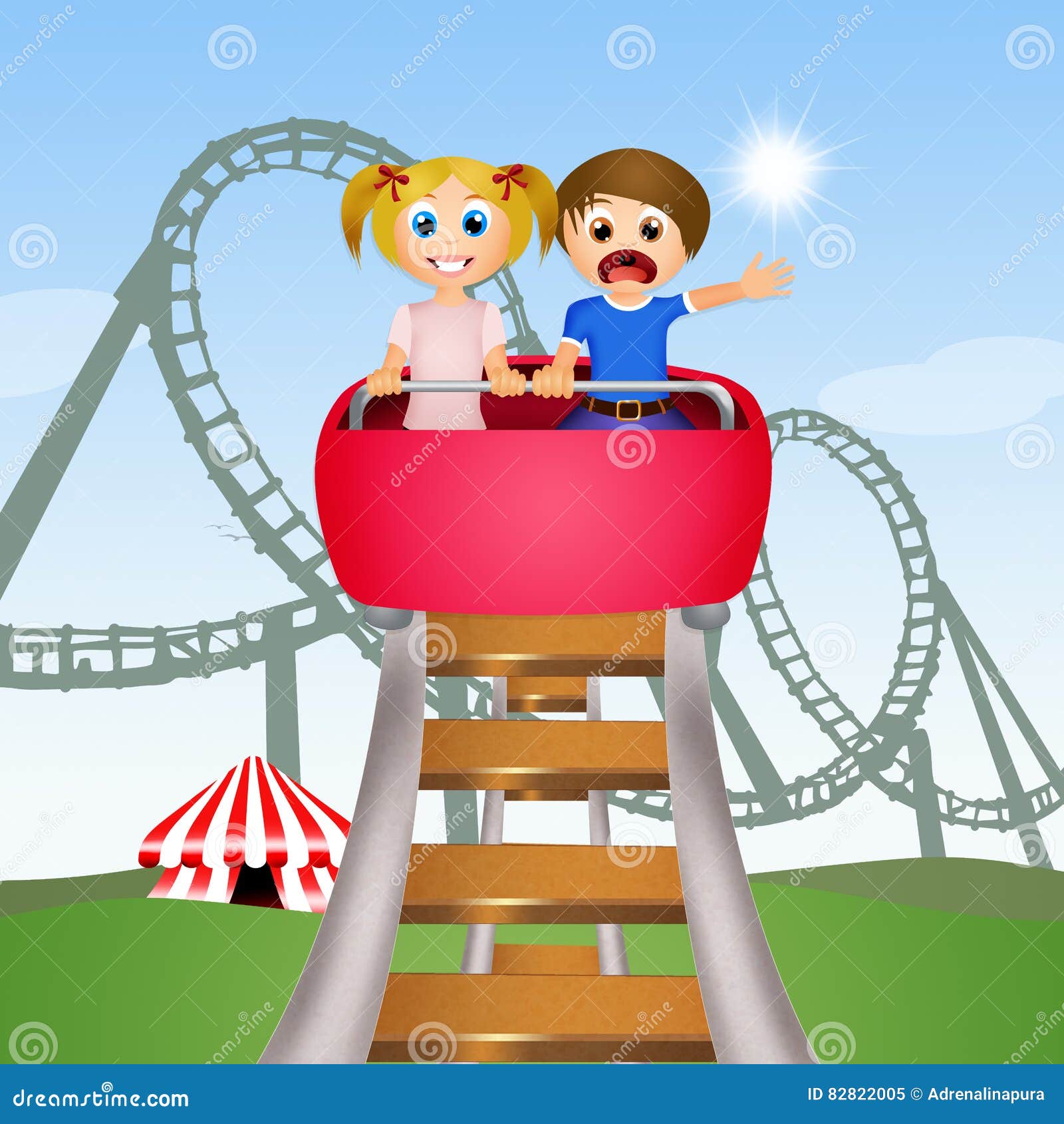 Children on roller coaster stock illustration. Illustration of park ...