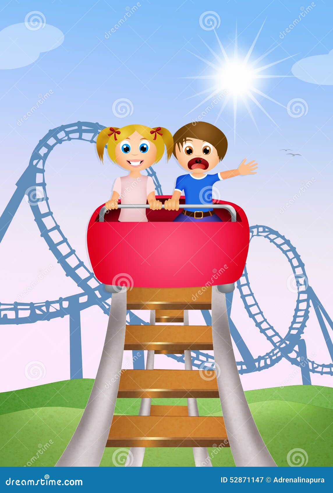 Children on roller coaster stock illustration. Illustration of roller ...