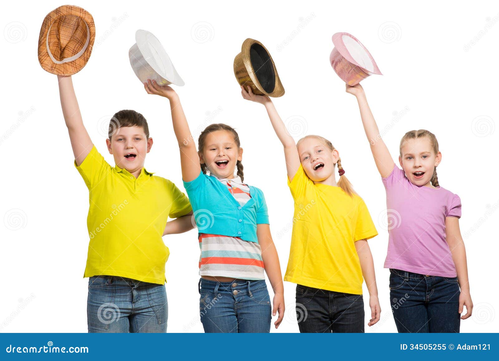 Children in a Row, Wearing a Hat Stock Image - Image of positive, male ...