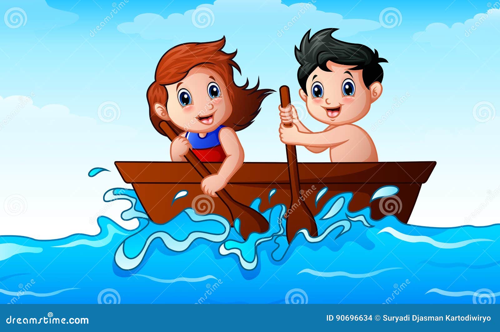 Children Rowing a Boat in the Ocean Stock Vector - Illustration of boat ...
