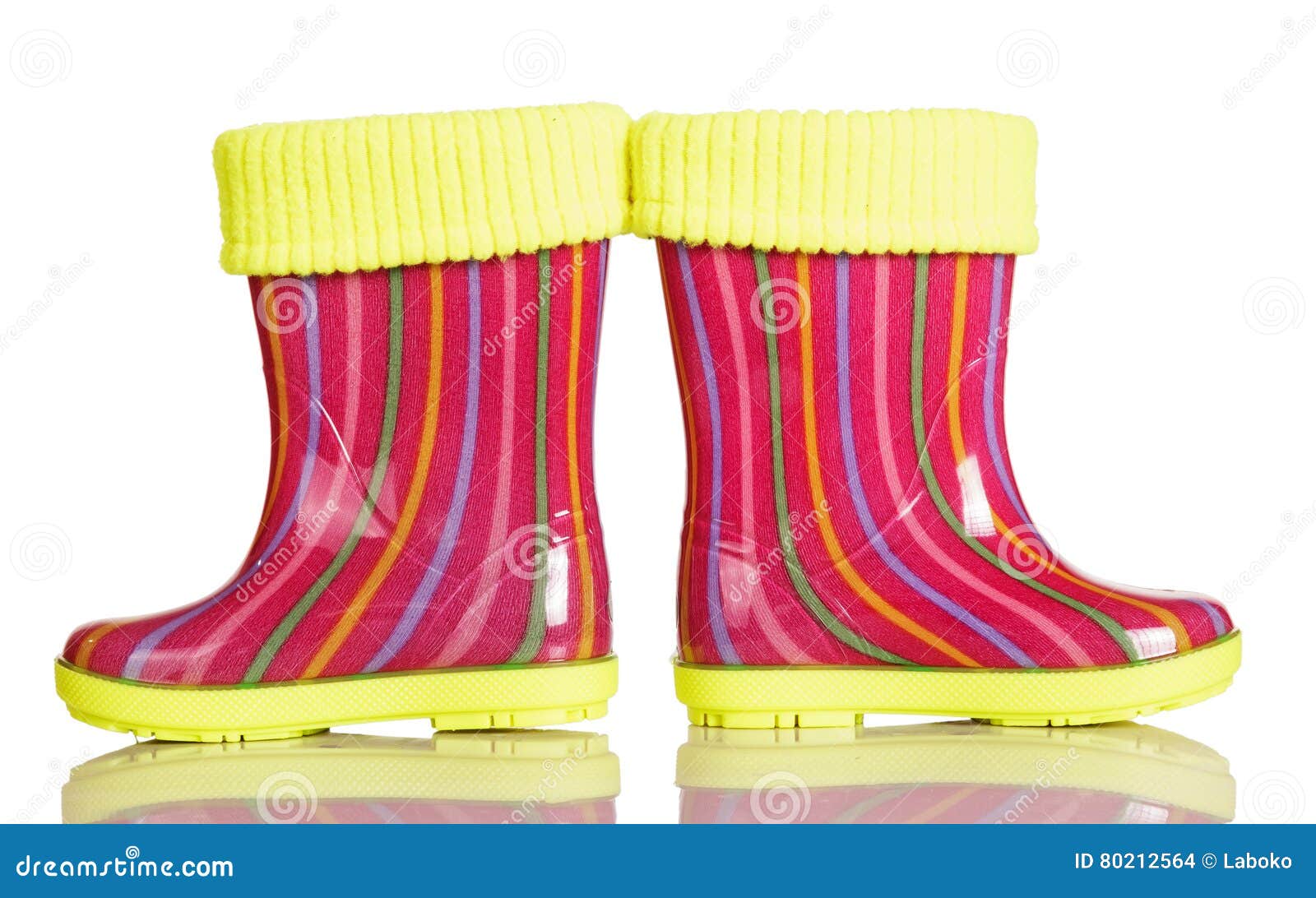 Children Rubber Boots with Fabric Inset Isolated on White. Stock Photo ...