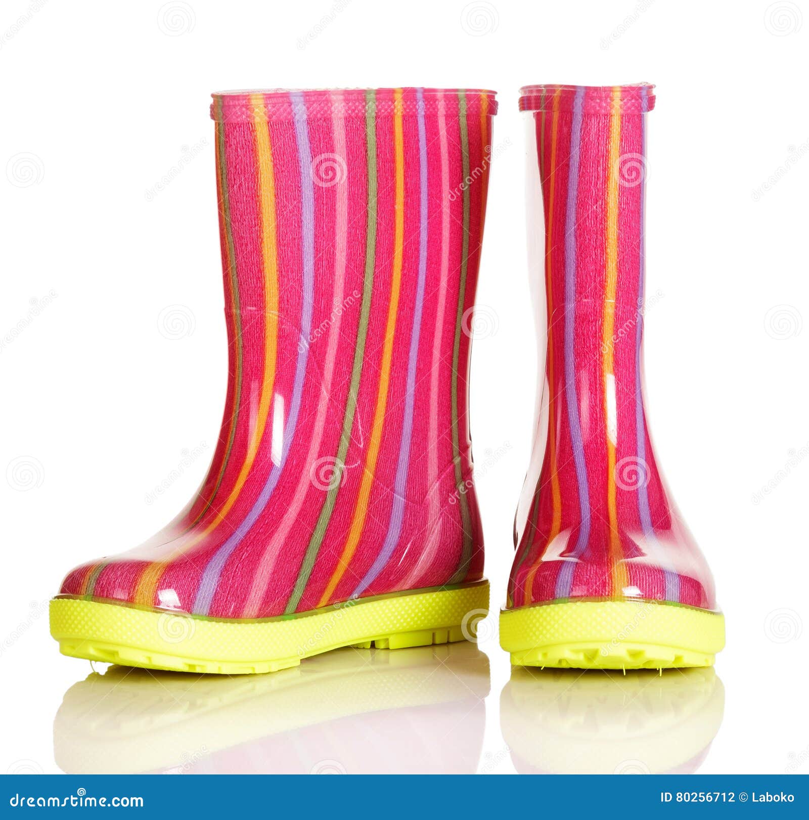 Children Rubber Boots With Fabric Inset, Shovel And Rake Isolated ...