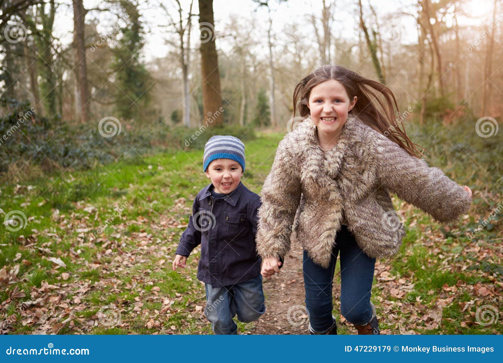 Children Running Along Path in Countryside Together Stock Image - Image ...
