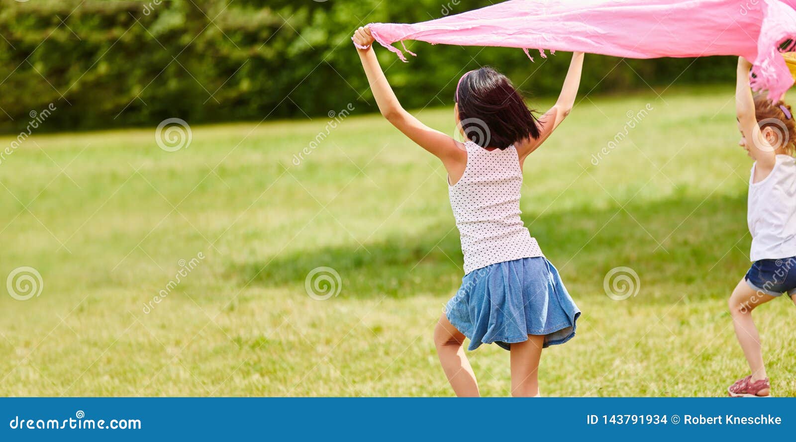 Children Running with Cloth in the Air Stock Photo - Image of activity ...