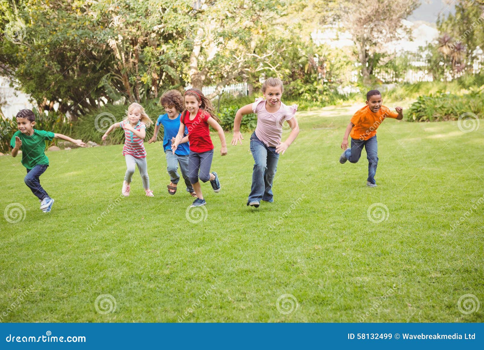 Children Running on the Grass Stock Image - Image of childhood, break ...