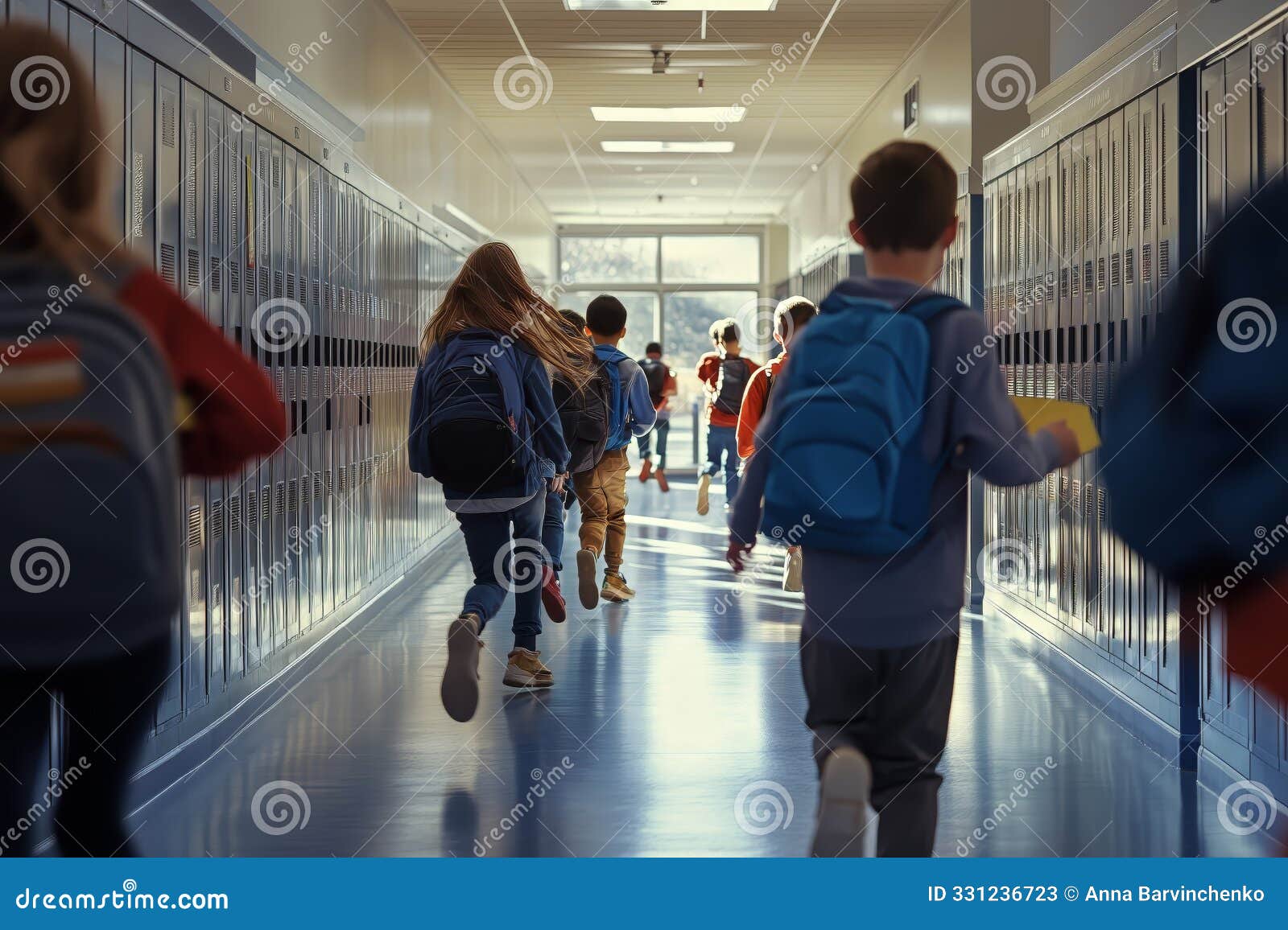 Children Running through School Hallway Stock Illustration ...