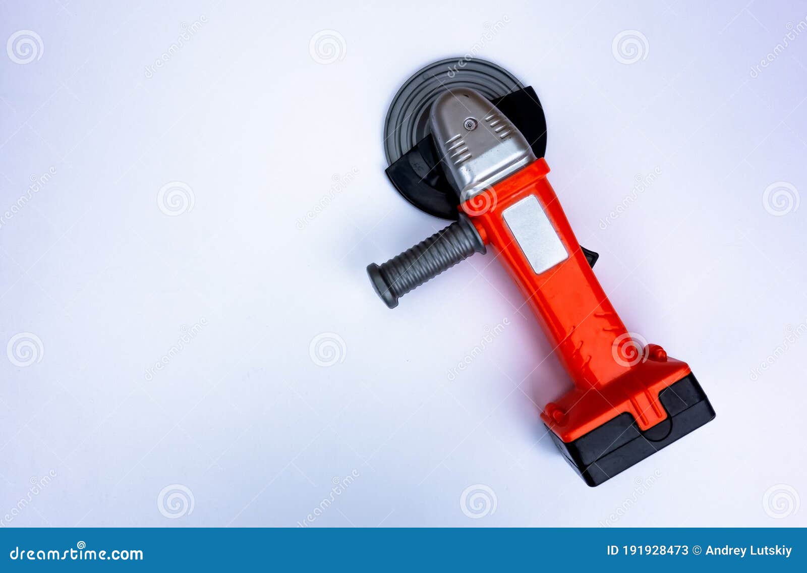 Children`s Angular Grinding Machine, Plastic Hand Tool, Toy on a White ...