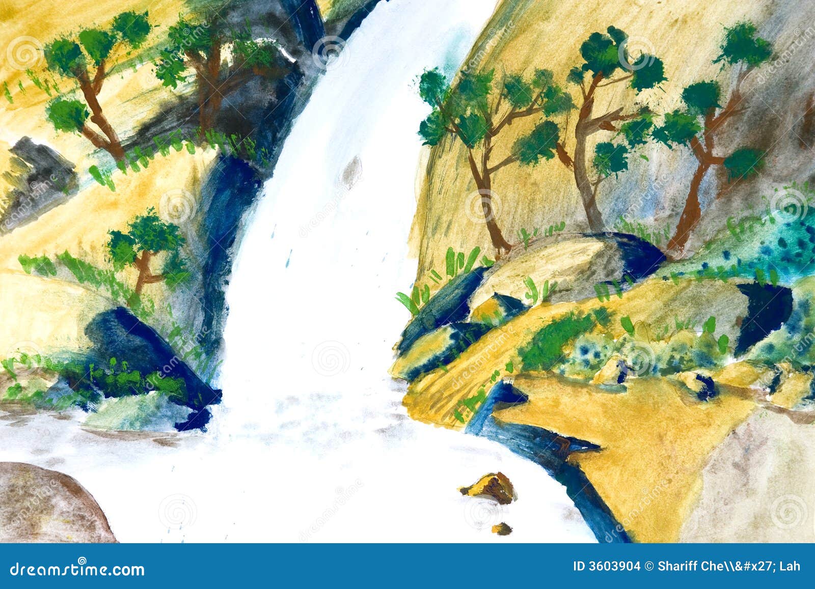 Children s Art - Waterfall stock illustration. Illustration of crayon ...