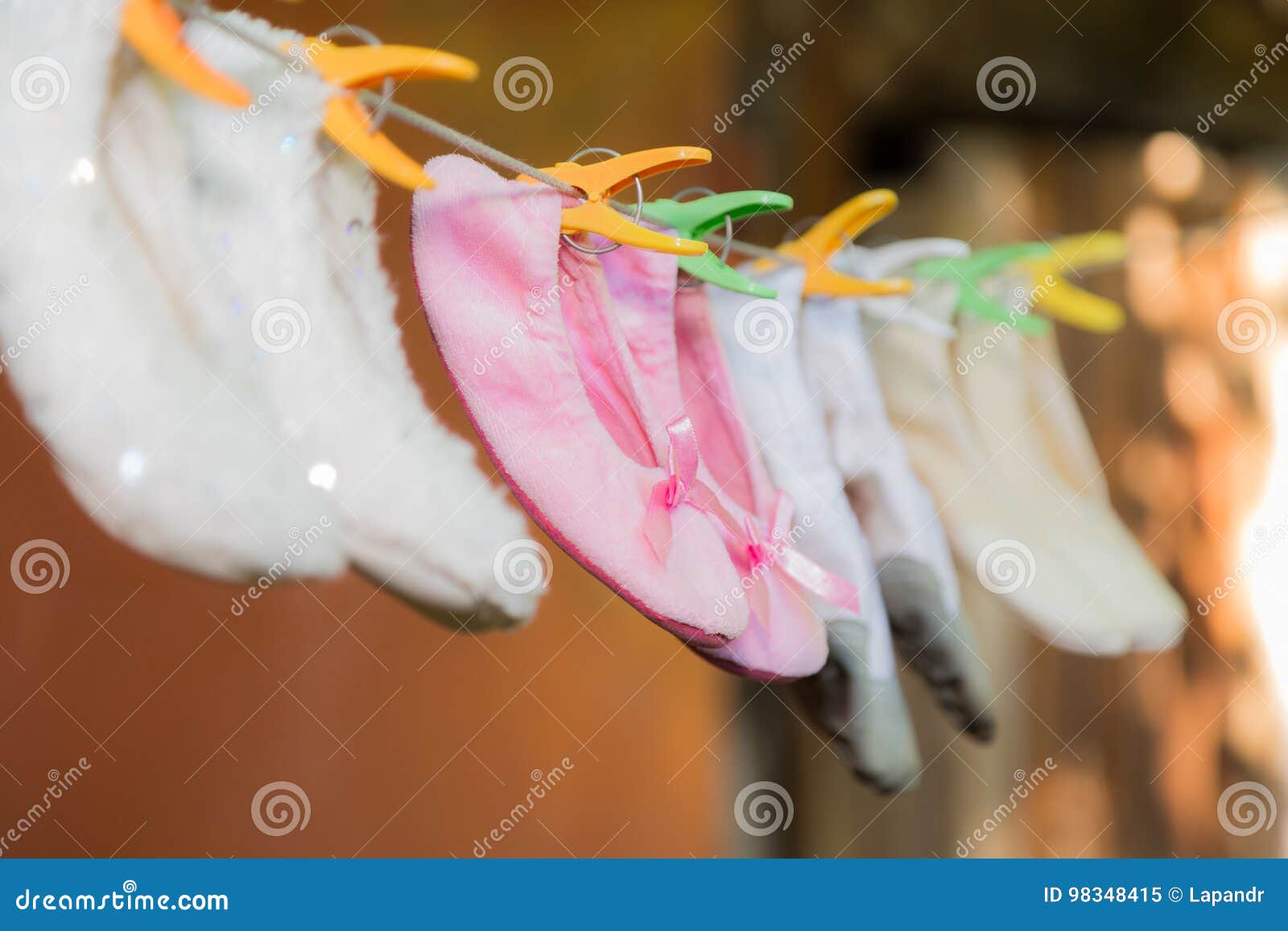 Children`s Ballet Shoes are Drying on a Rope Stock Image - Image of ...
