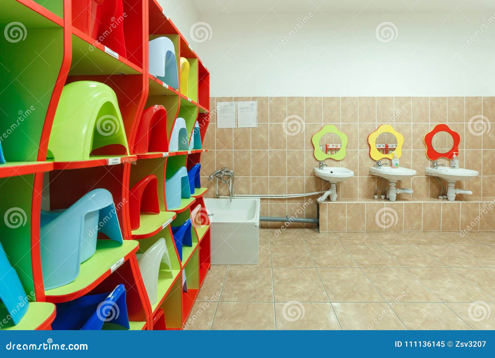 Children`s Bathrooms and Individual Sinks of a Kindergarten Stock Image ...