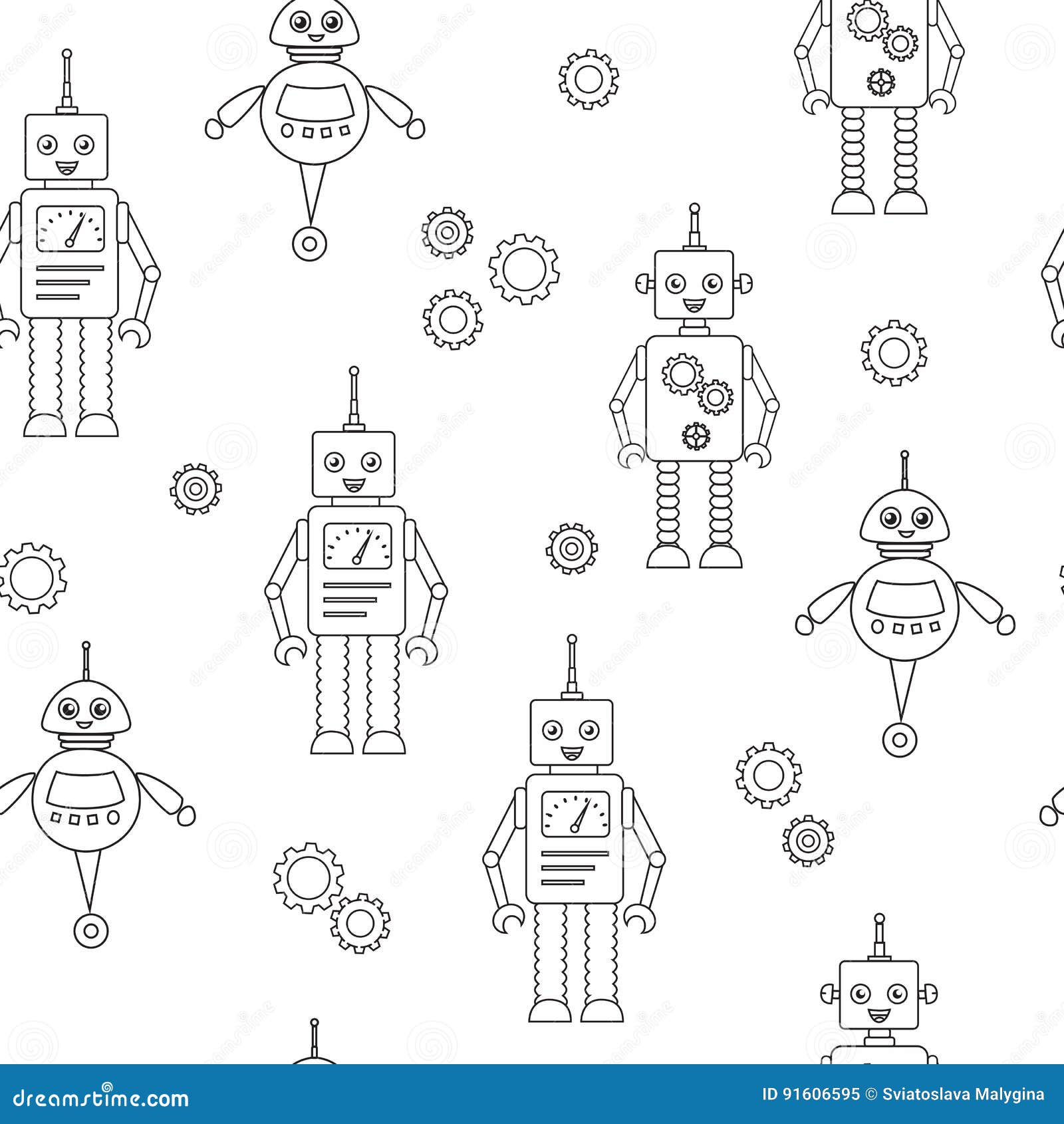 Children`s Black and White Pattern with Robots Stock Vector ...