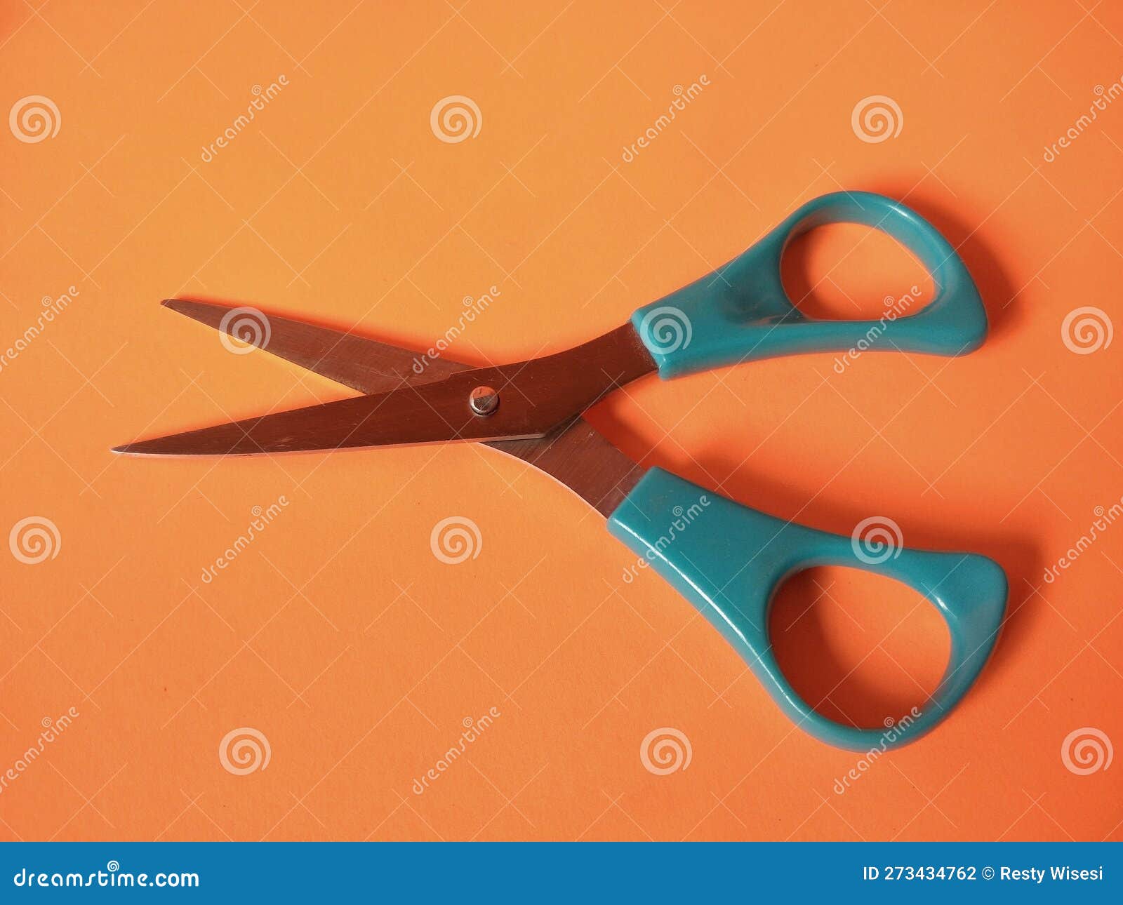 Children S Blue Scissors on Orange Background. Stock Photo - Image of ...