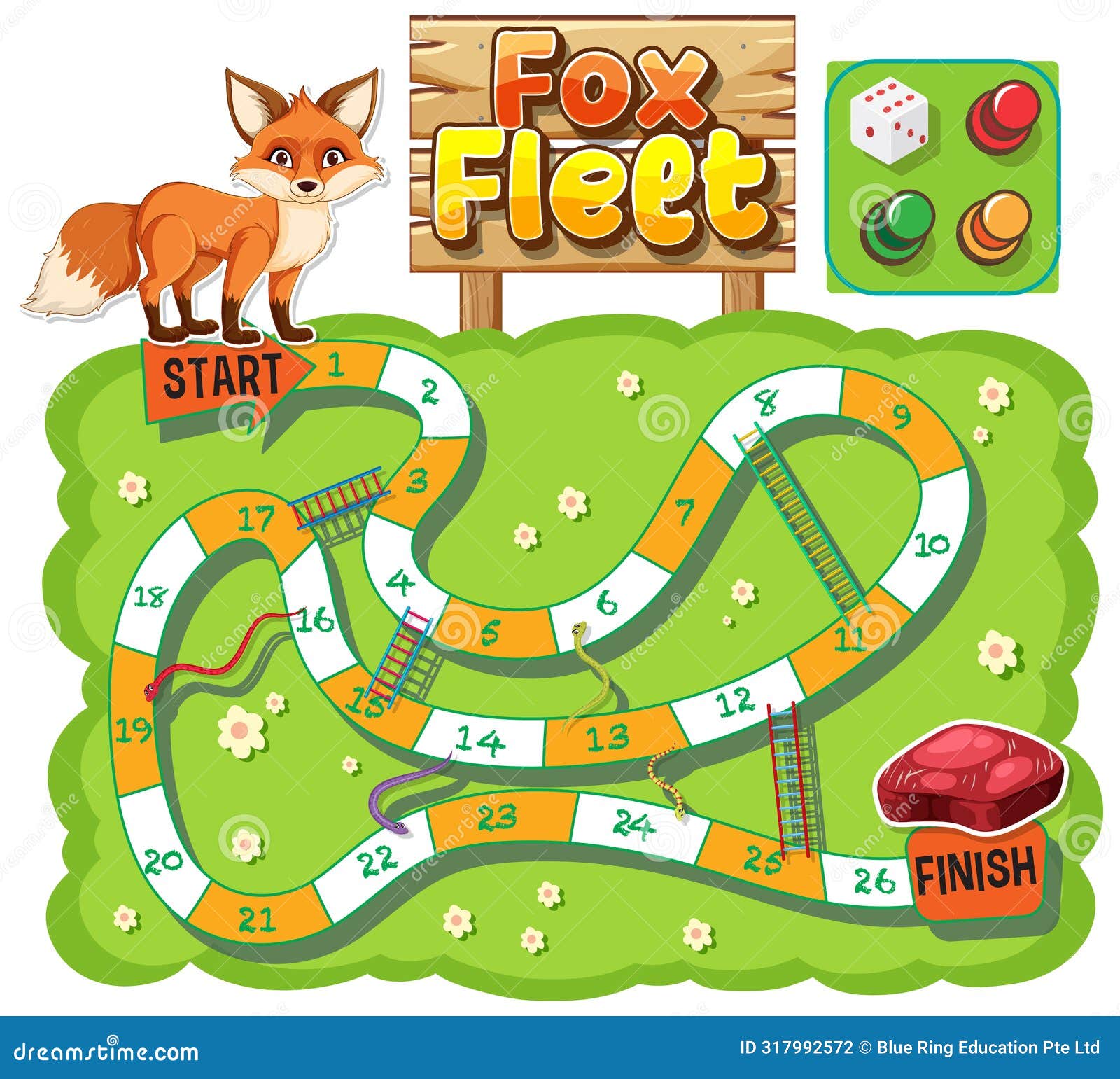 Children S Board Game with Fox and Dice Stock Vector - Illustration of ...