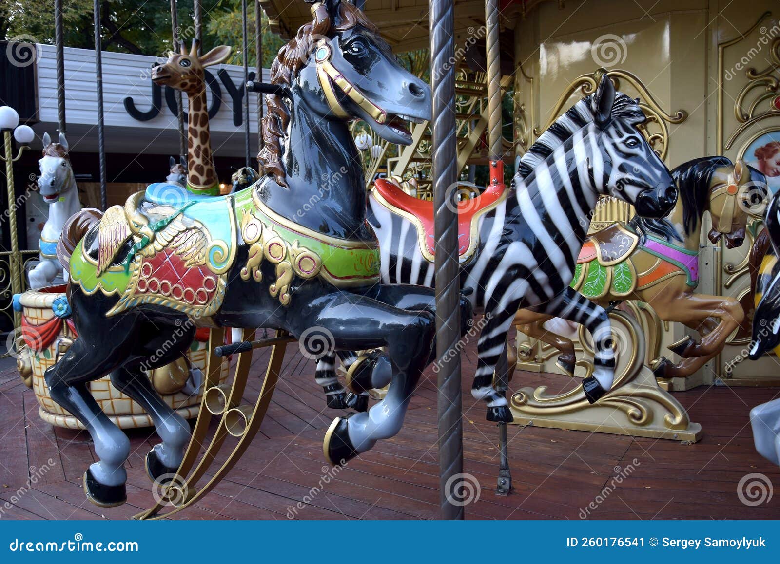 Children S Carousel with Different Animals. Stock Image - Image of ...
