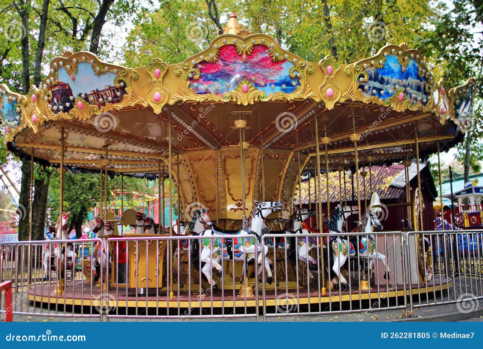Children S Carousel in the Park Horses Riding in a Circle Stock Image ...