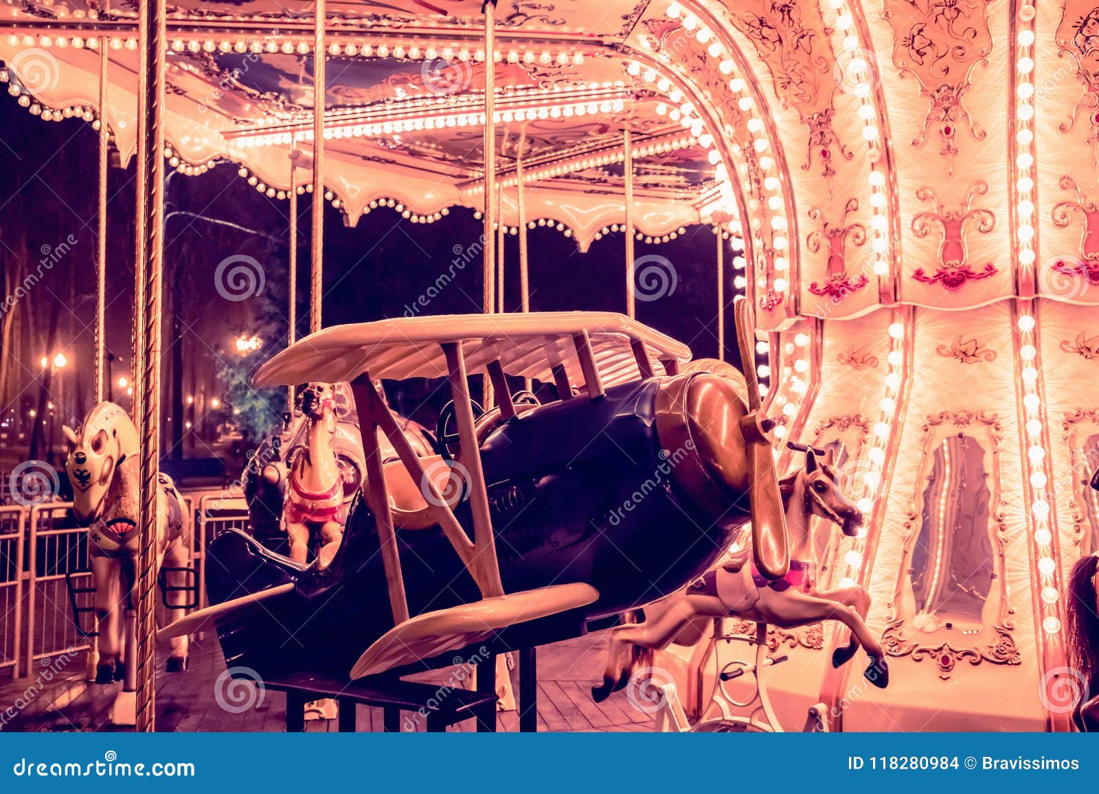 Children`s Carousel Plane in the Children`s Park Stock Photo - Image of ...