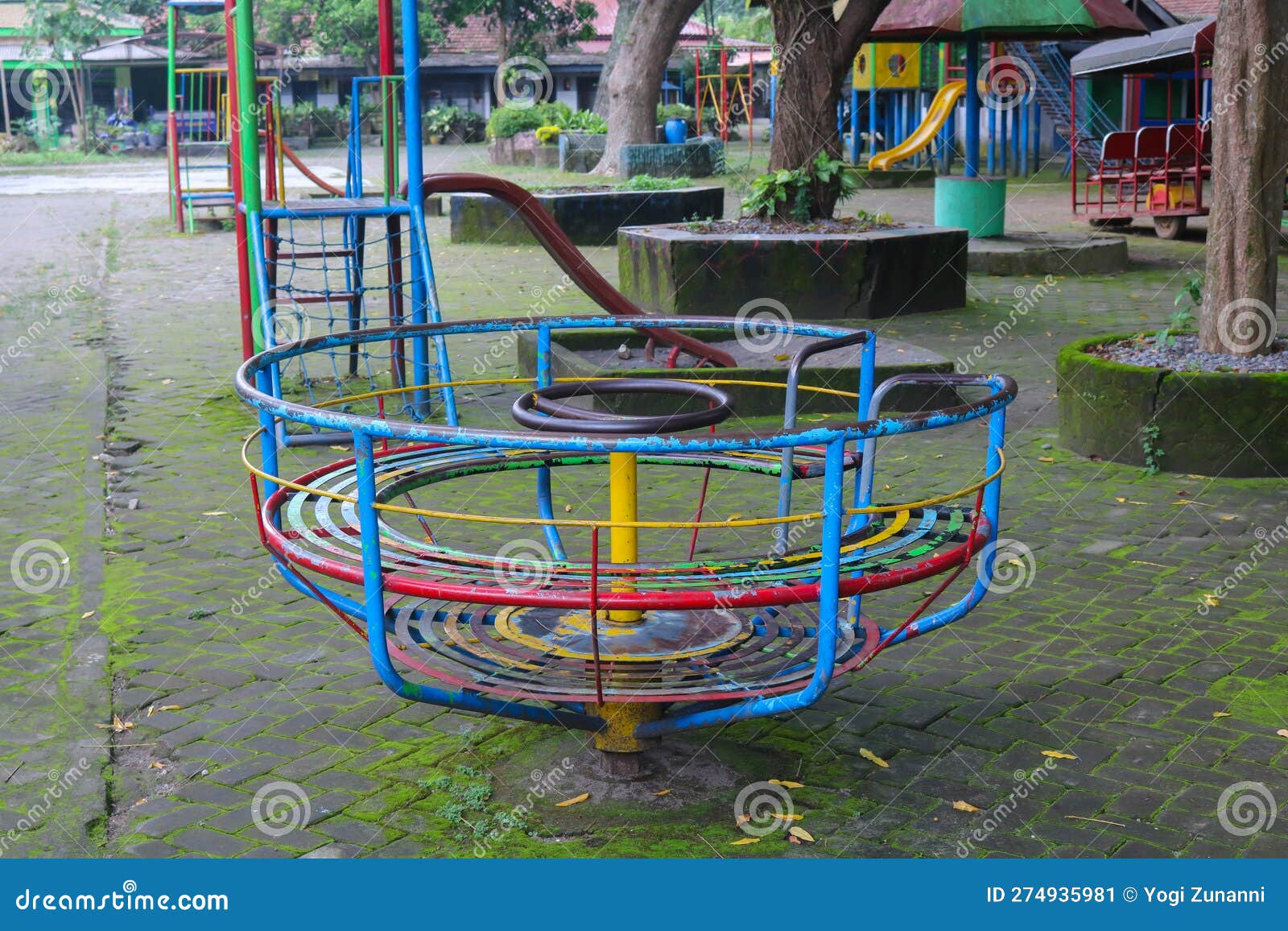 Children S Carousel in the Playground. in the Woods Stock Image - Image ...