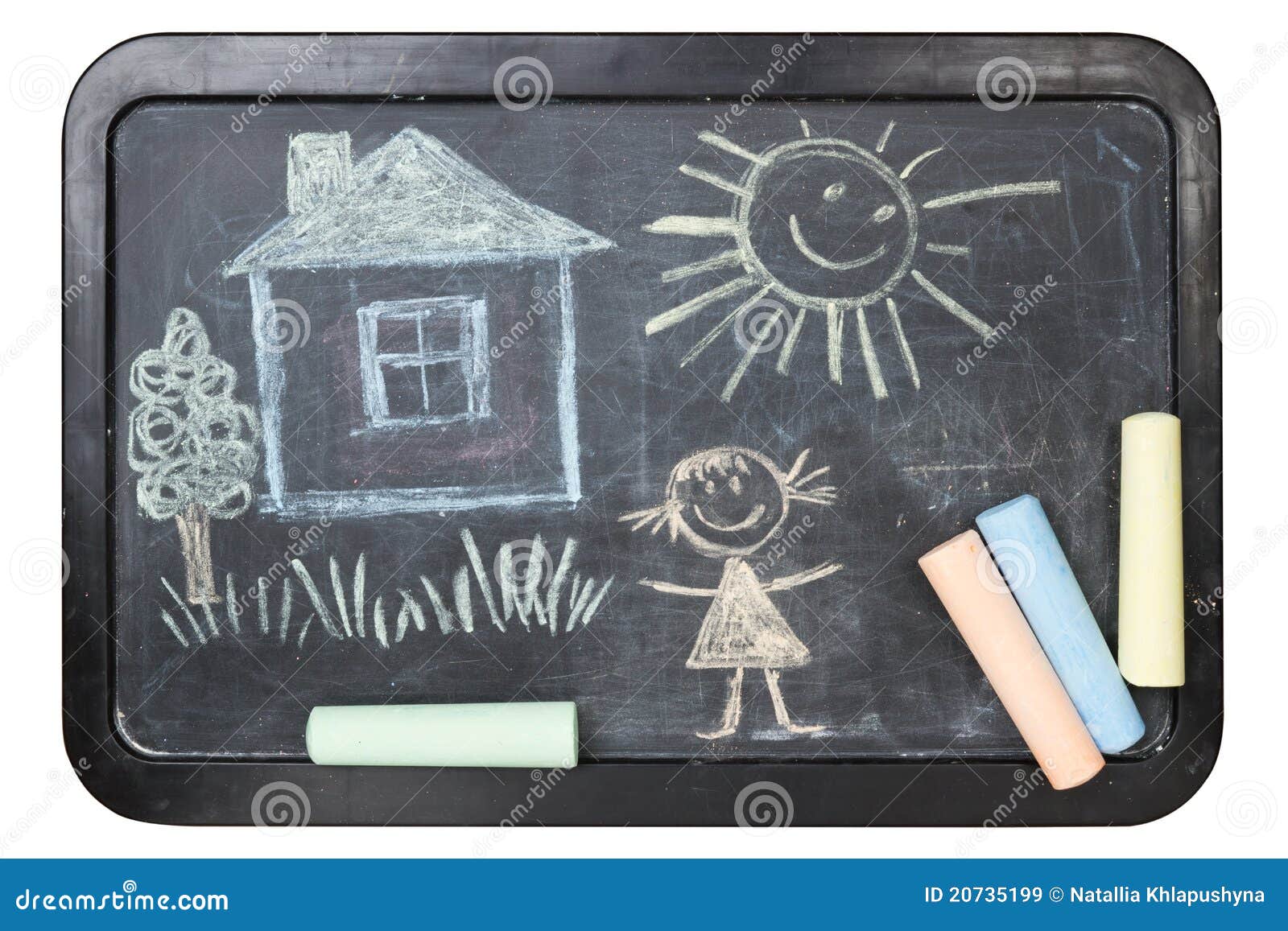 Children S Chalk Drawing on School Board Stock Image - Image of board ...