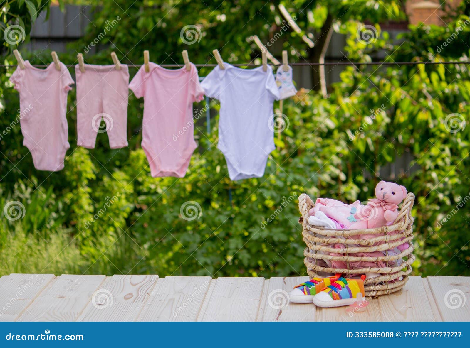 Children& X27;s Clothes are Dried Outside. Selective Focus. Stock Photo ...
